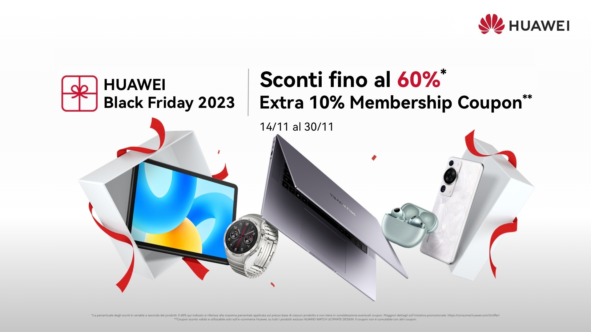 Black Friday 2023: le migliori offerte sul sito HUAWEI con codice sconto