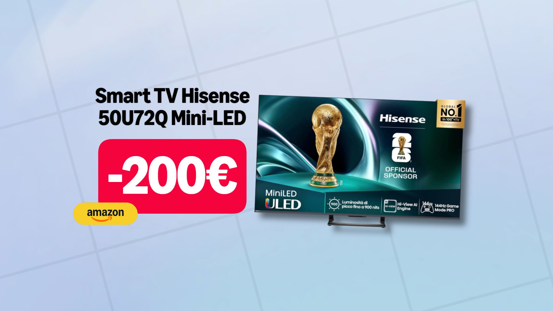 Smart TV Hisense Mini-LED 50'': funzioni AI e gaming 144Hz a meno di 450€