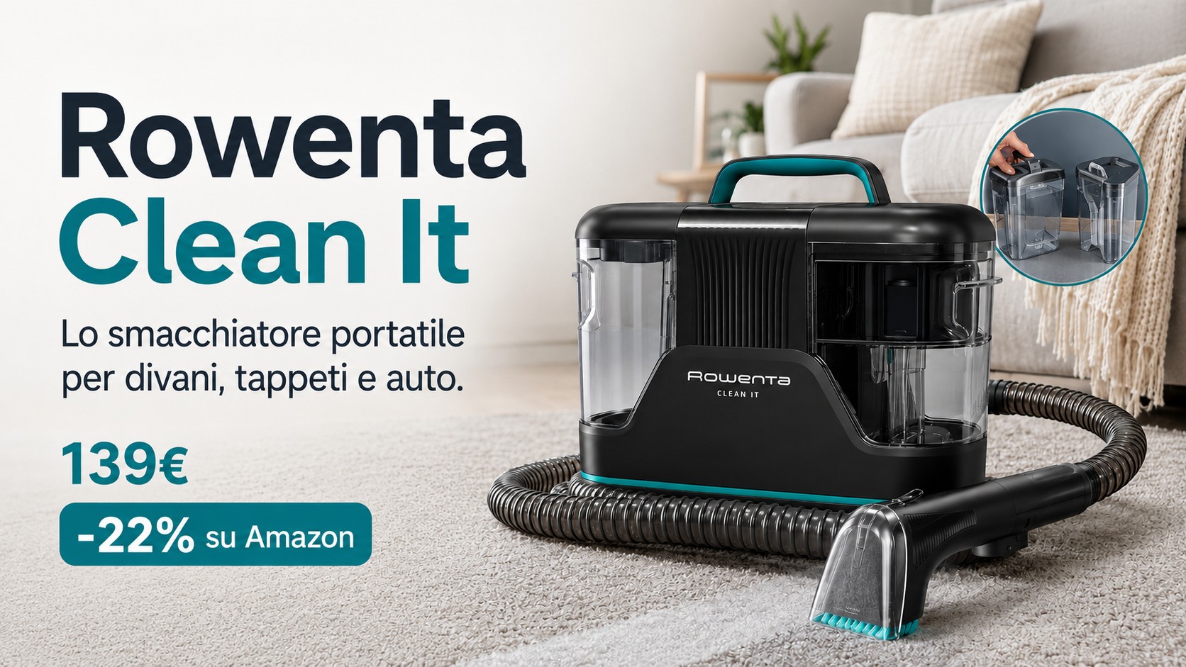 Rowenta Clean It a 139€: lo smacchiatore portatile per divani, tappeti ...