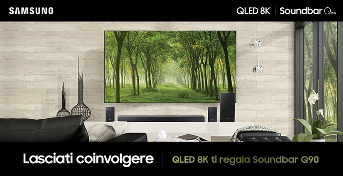Soundbar Samsung Q90 in omaggio con l'acquisto di un QLED TV 8K